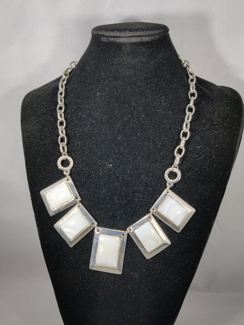 Signed LOVE Vintage Necklace With Silver Metal Chain and White Mother ...