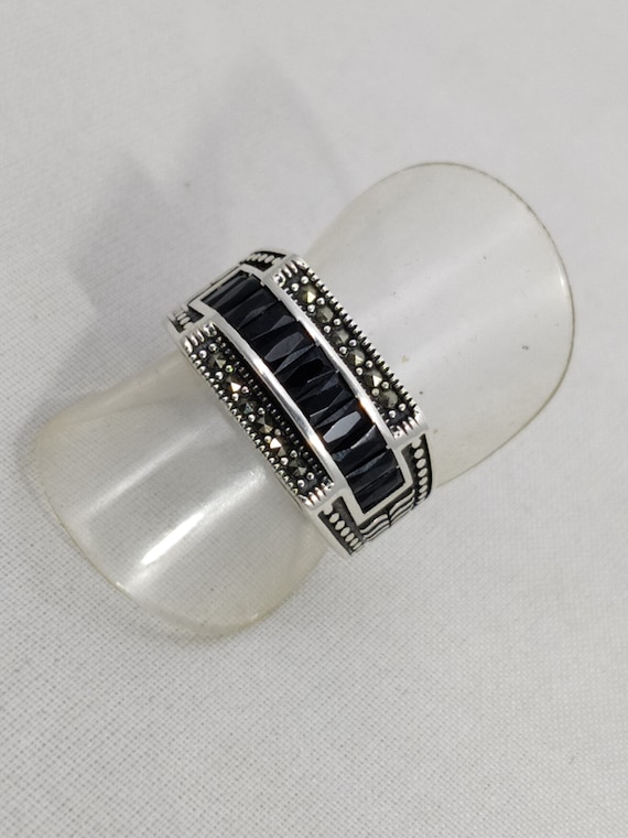 Signed MURAT Ring TANK Vintage Sapphires Marcassites and Solid - Etsy