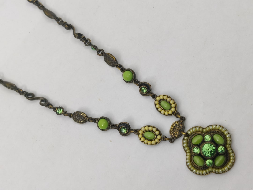 Signed CHORANGE PARIS Vintage Necklace in Glass Paste and Crystal on Bronze Metal - Etsy