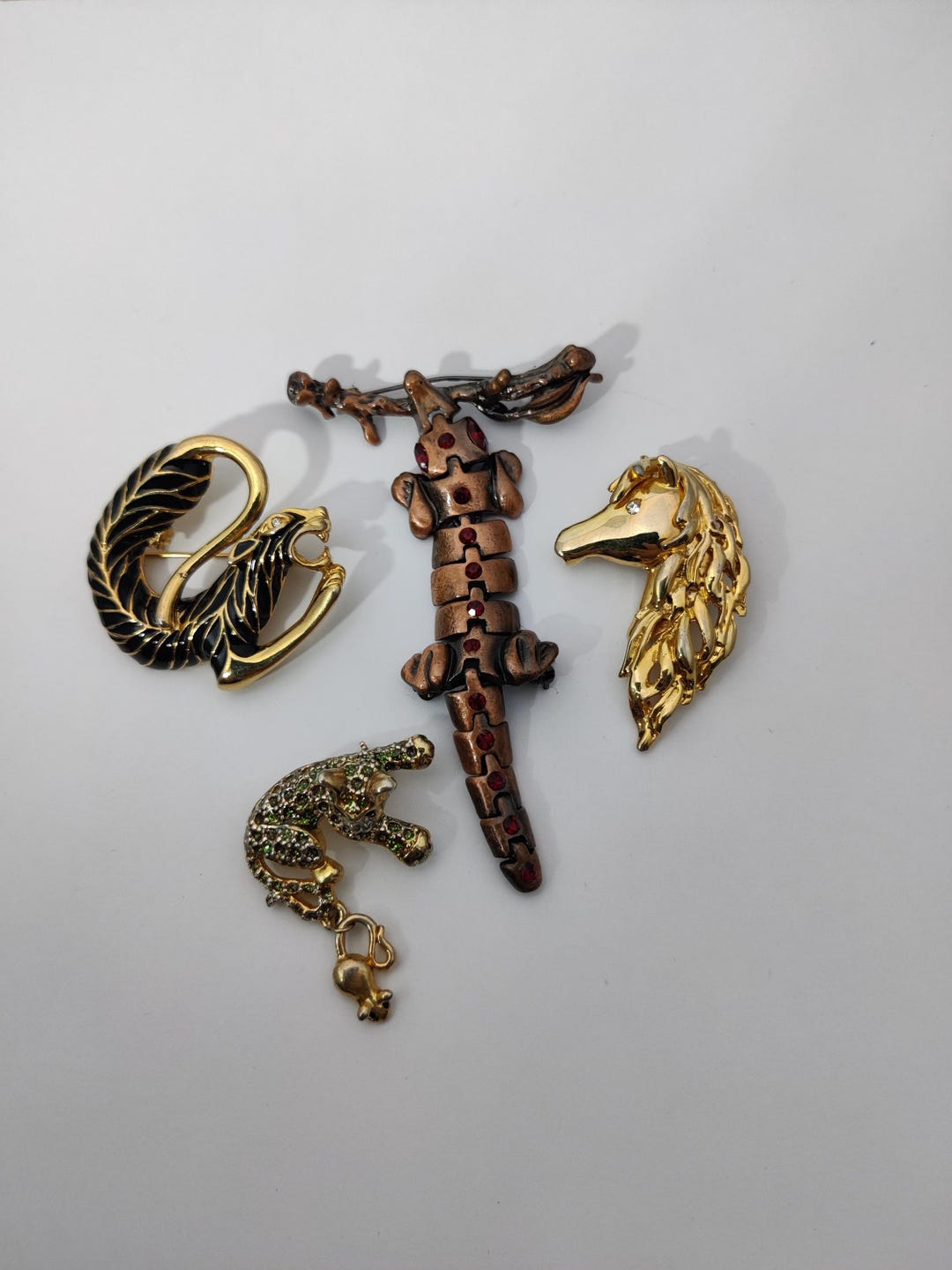 Vintage Gold Metal Brooches Representing Various Animals, Zoomorphic ...
