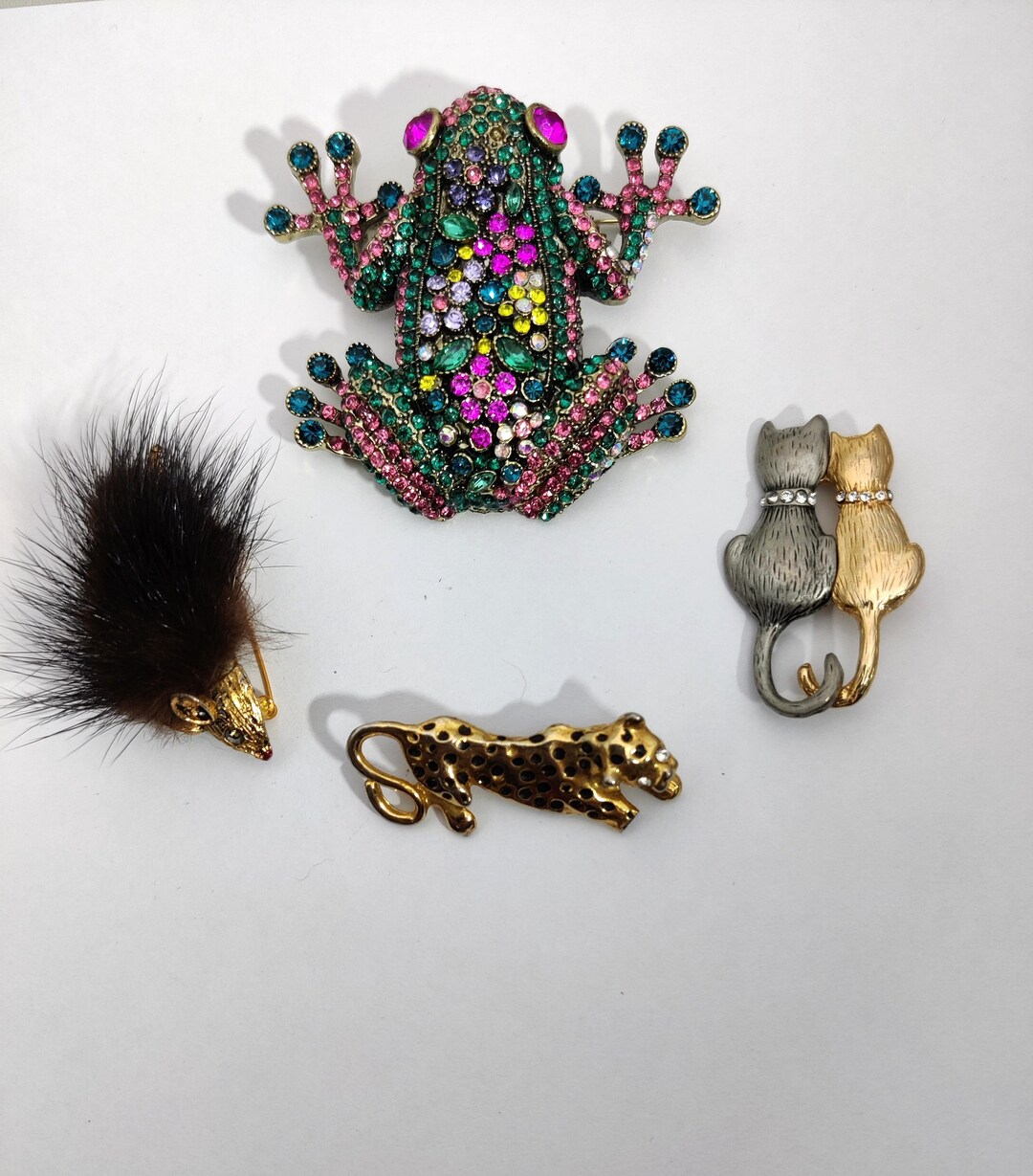 Vintage Gold Metal Brooches Representing Various Animals, Zoomorphic ...