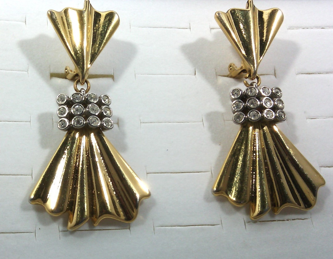 Vintage These Fancy Gold Metal Clip Dangling Earrings - Etsy