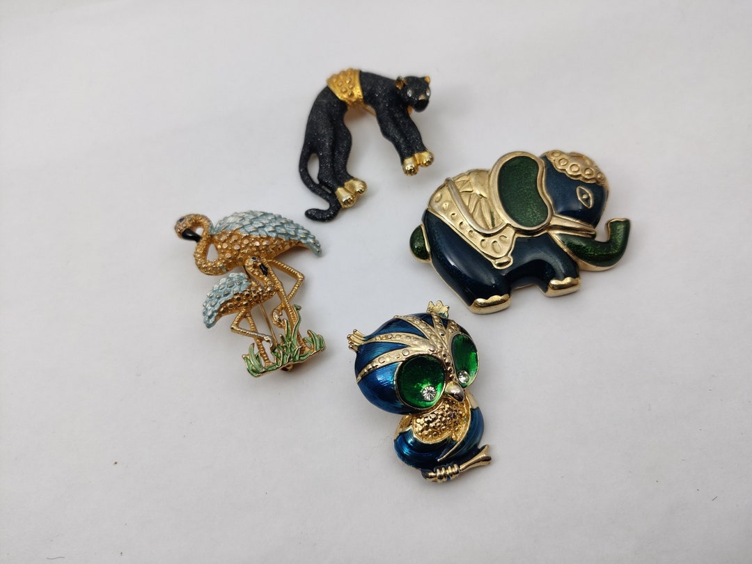 Vintage Gold Metal Brooches Representing Various Animals, Zoomorphic ...