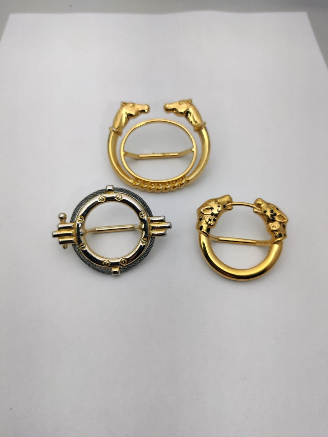 Signed MALKA PARIS Vintage Gold-tone Metal Scarf Clips or Scarf Clips ...