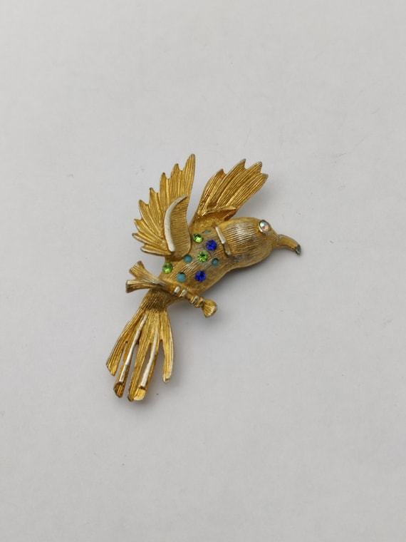 old vintage zoomorphic brooch in metal, rhinestones a… - Gem