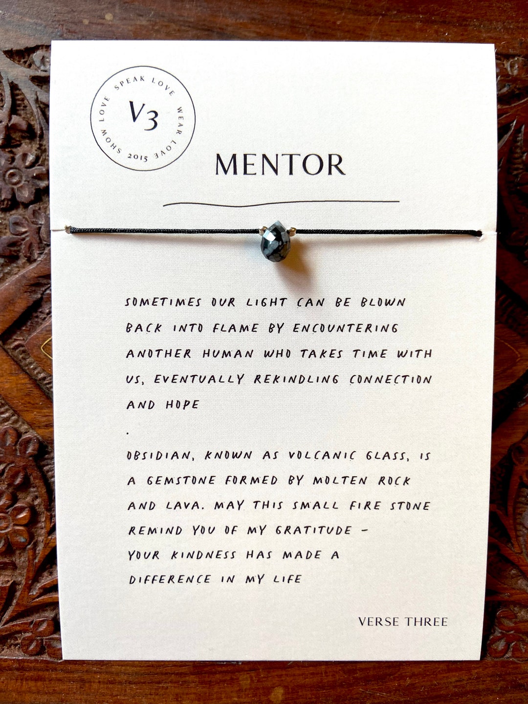Mentor Sponsor Gift Obsidian Friendship Bracelet Inspirational Jewelry ...
