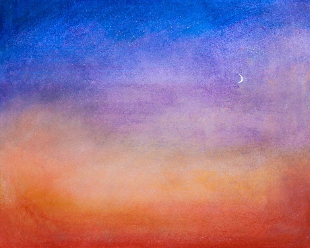 Crescent Moon Night Sky Art, Dawn Dusk Moon Art, Moon Gift Art ...