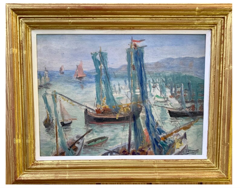French 20th Century Impressionist Harbor, With Fishing Boats at Sea ...