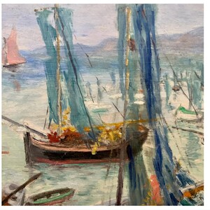 French 20th Century Impressionist Harbor, With Fishing Boats at Sea ...