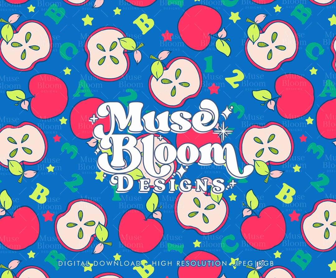 Bold Neon Back to School Apples and Letters Seamless Pattern Digital ...