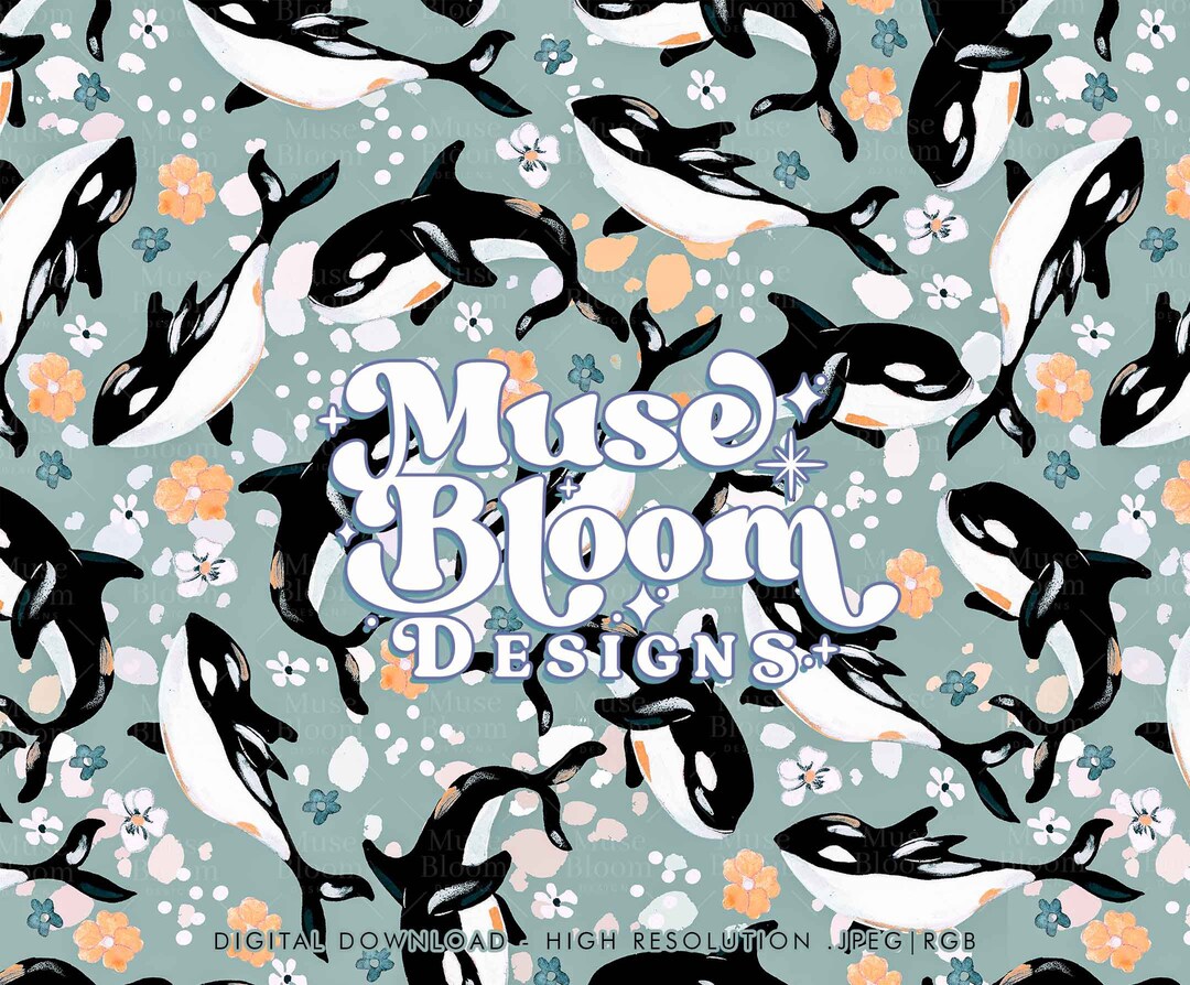 Boho Watercolor Orca Whales Sea Summer Seamless Repeat Pattern File ...