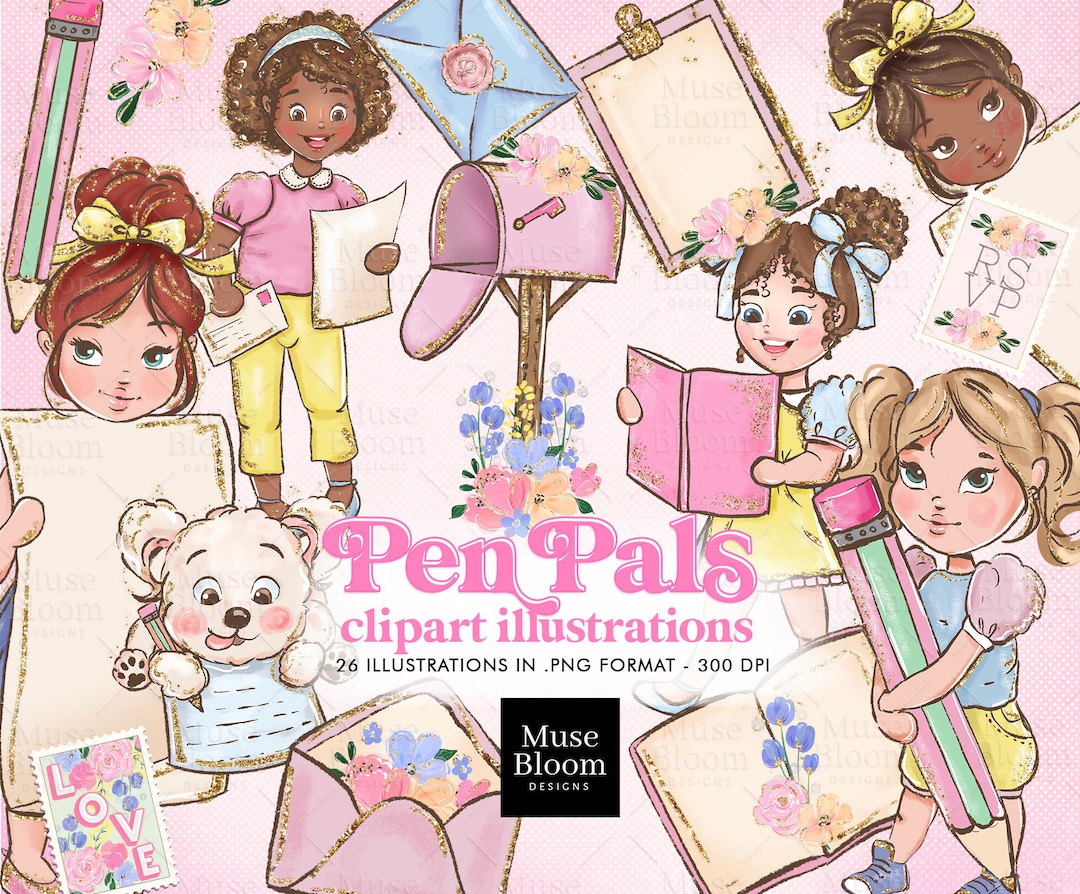 Printable Pen Pals Dolls Retro Clipart Set Journal Planner Graphics ...