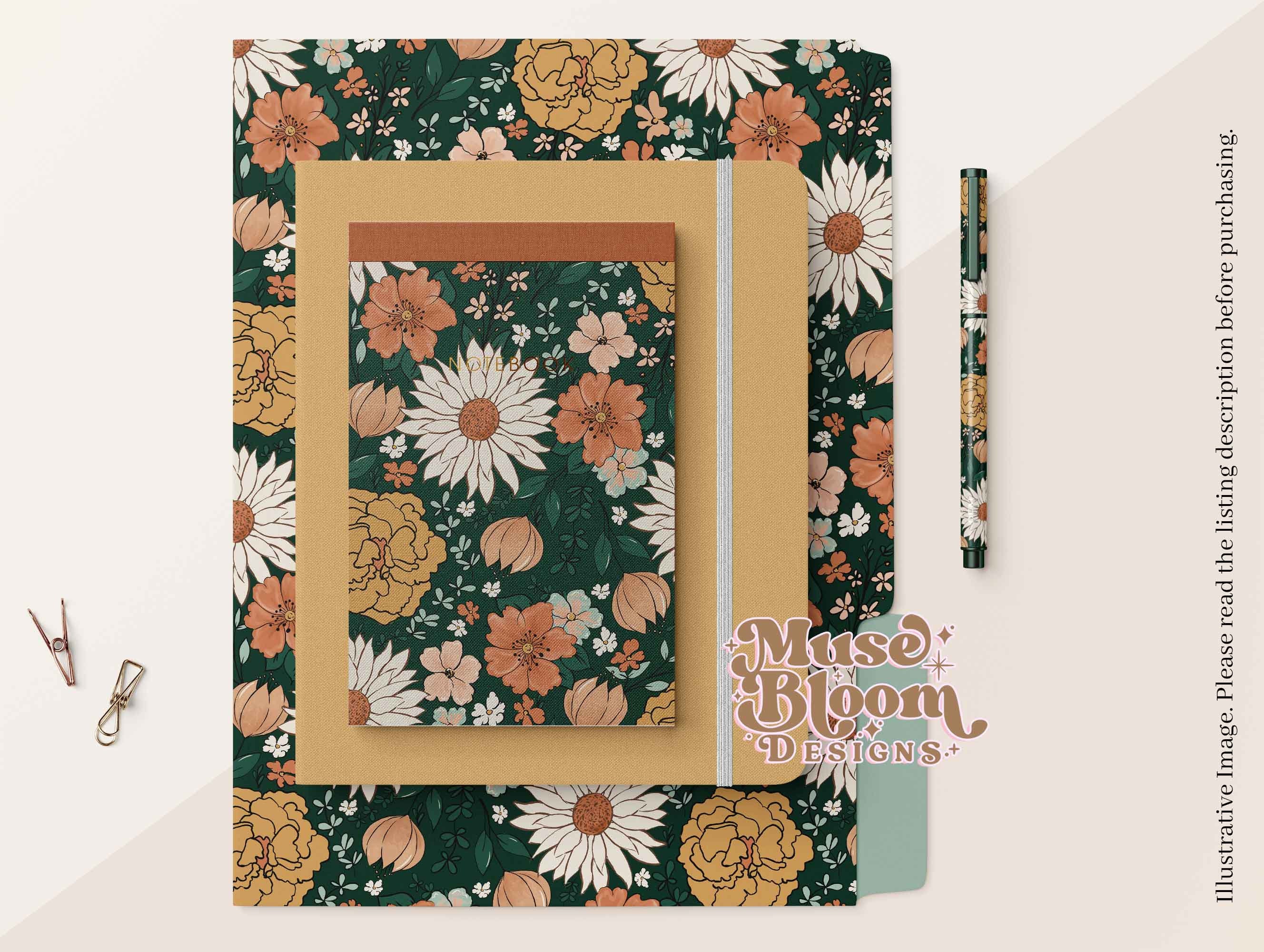 Dark Green Boho Retro Floral Digital Seamless Pattern for Fabric or ...