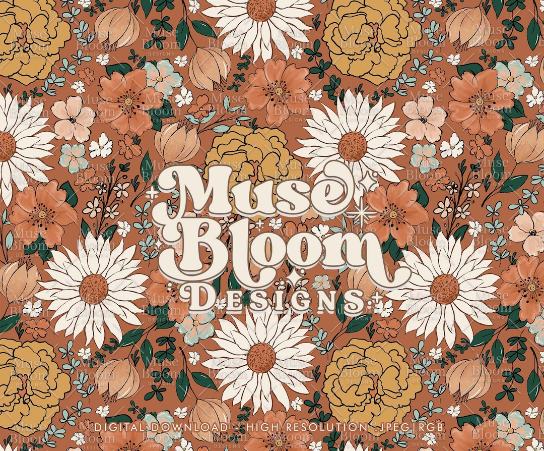 Boho Retro Flowers Floral Seamless Pattern Design Repeating File for ...