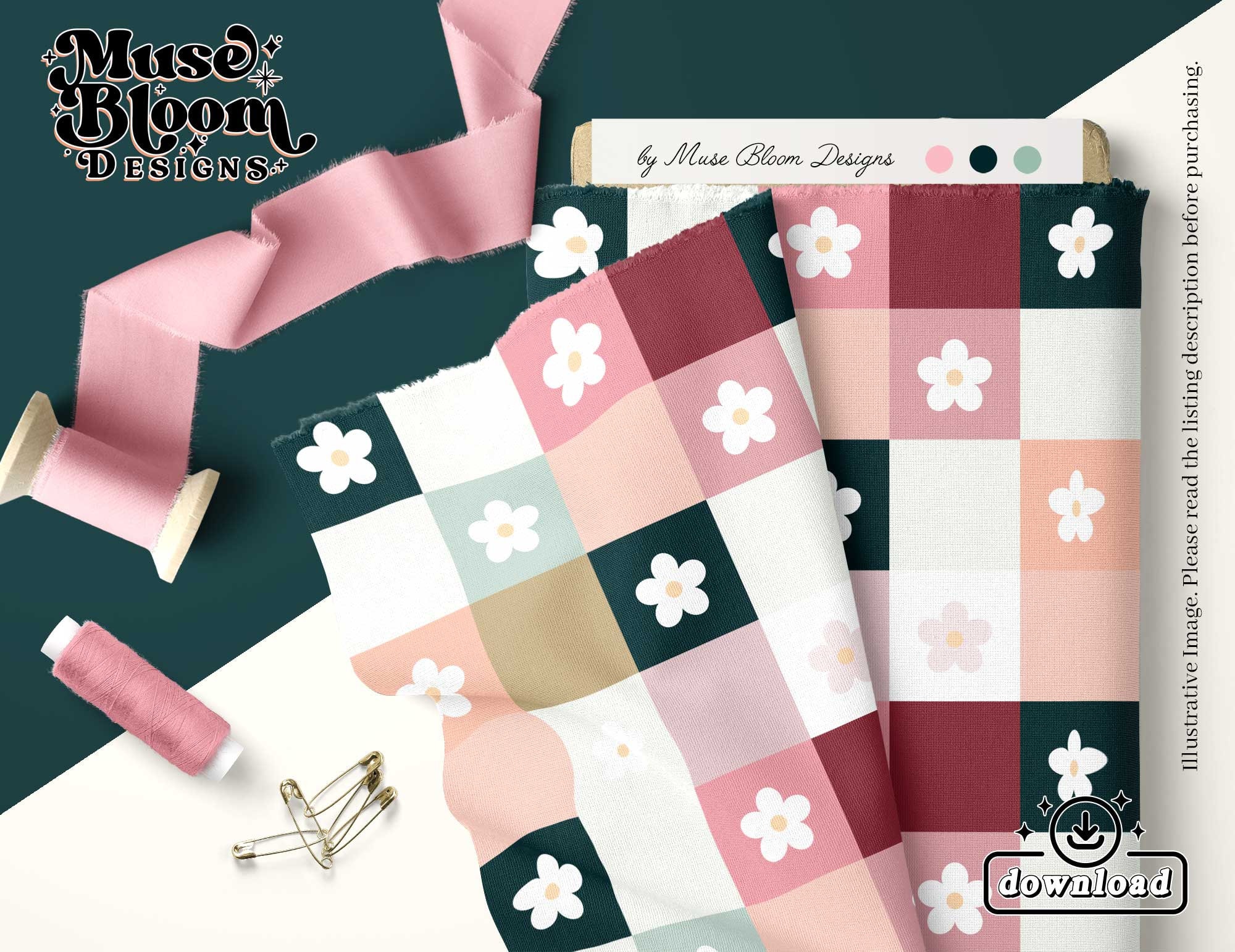 Retro Kids Coordinate Checkerboard Daisy Flowers Seamless - Etsy