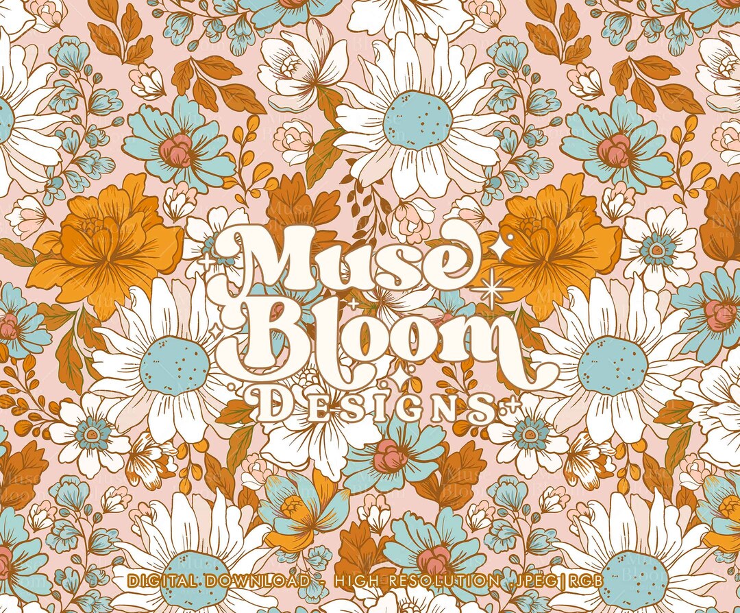 Boho Retro Flowers Fall Floral Seamless Pattern Design Repeating File ...