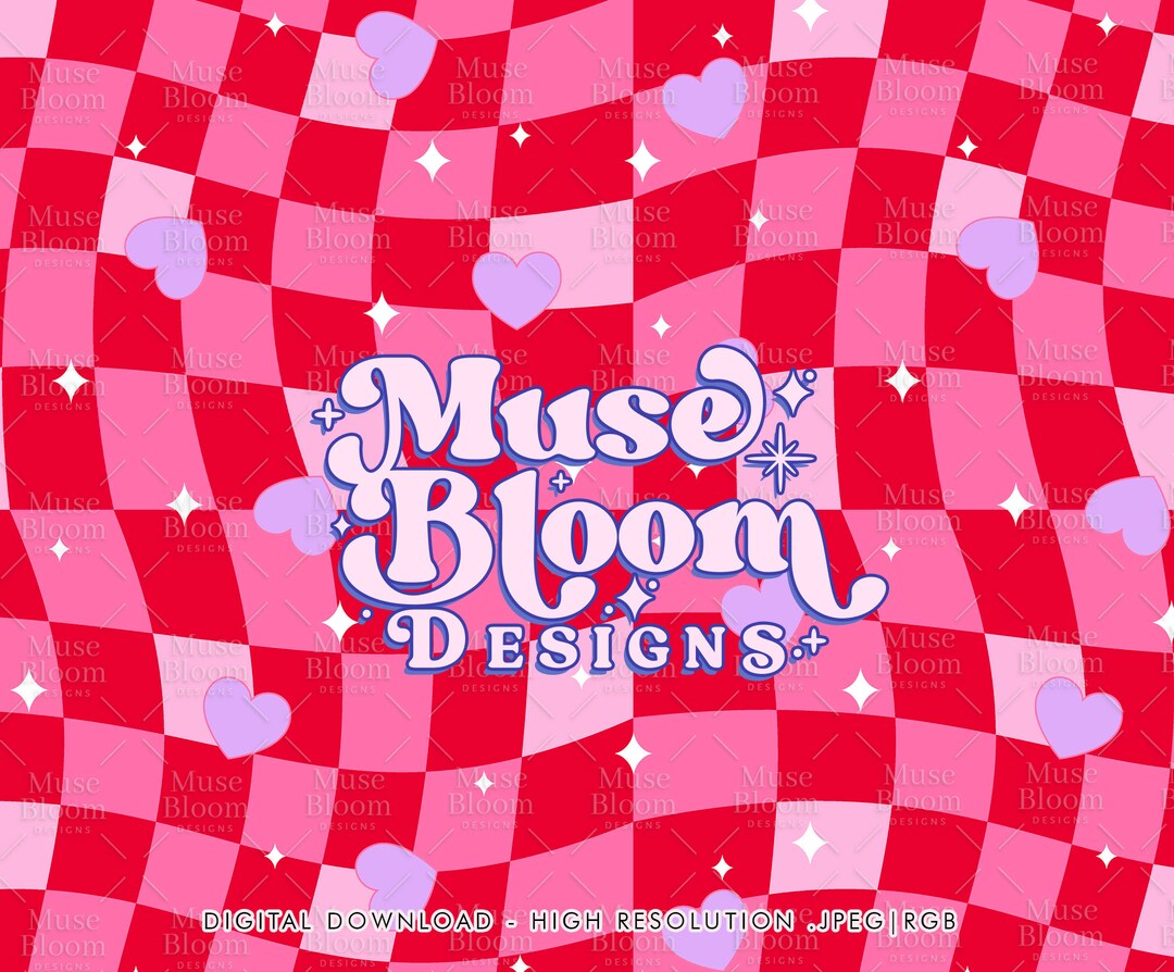 Valentines Hearts Groovy Pink Checkerboard Seamless Pattern Digital ...