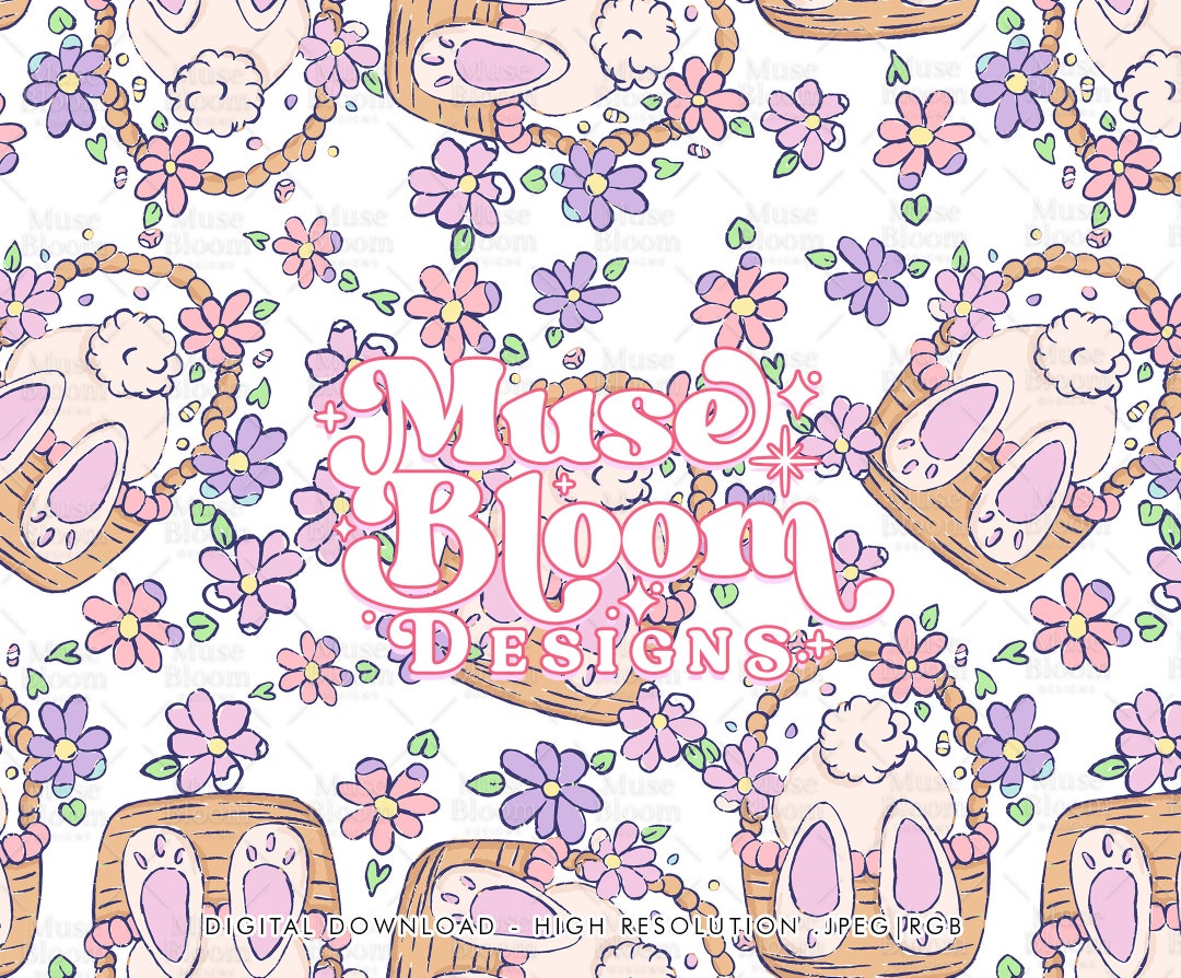 Easter Bunny Eggs Basket Seamless File Repeating Pattern Kids Design ...