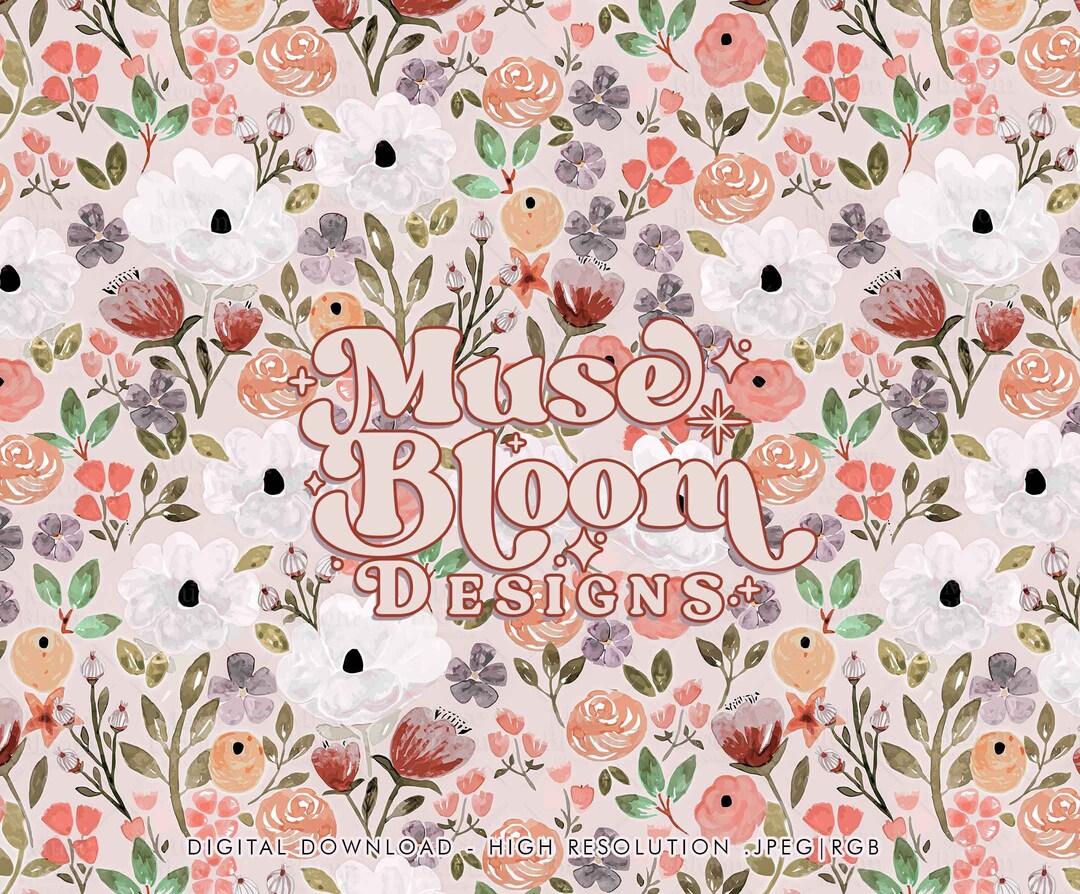 Boho Retro Watercolor Flowers Seamless Pattern Repeating File for ...