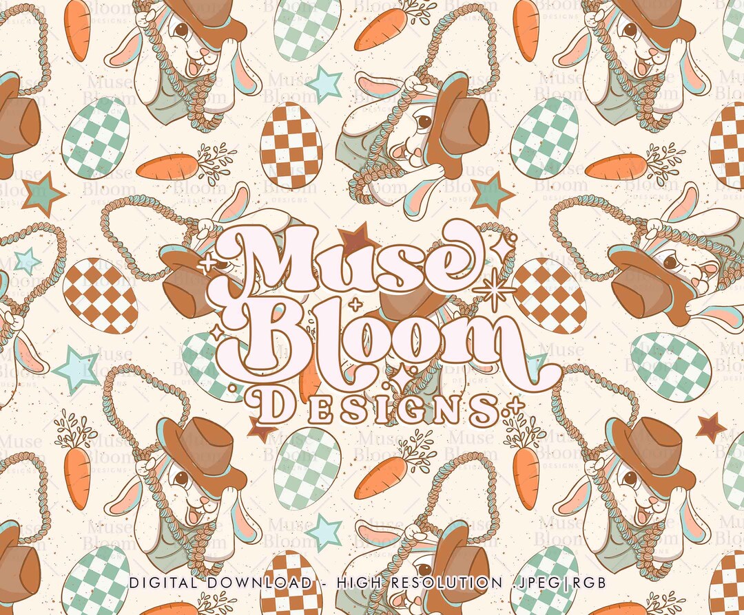 Western Cowboy Boho Boys Easter Bunny Peeps Seamless Pattern Repeating ...