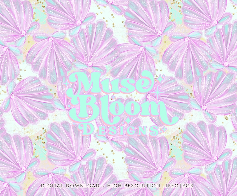 Purple Watercolor Mermaid Sea Shells Seamless Pattern - Etsy