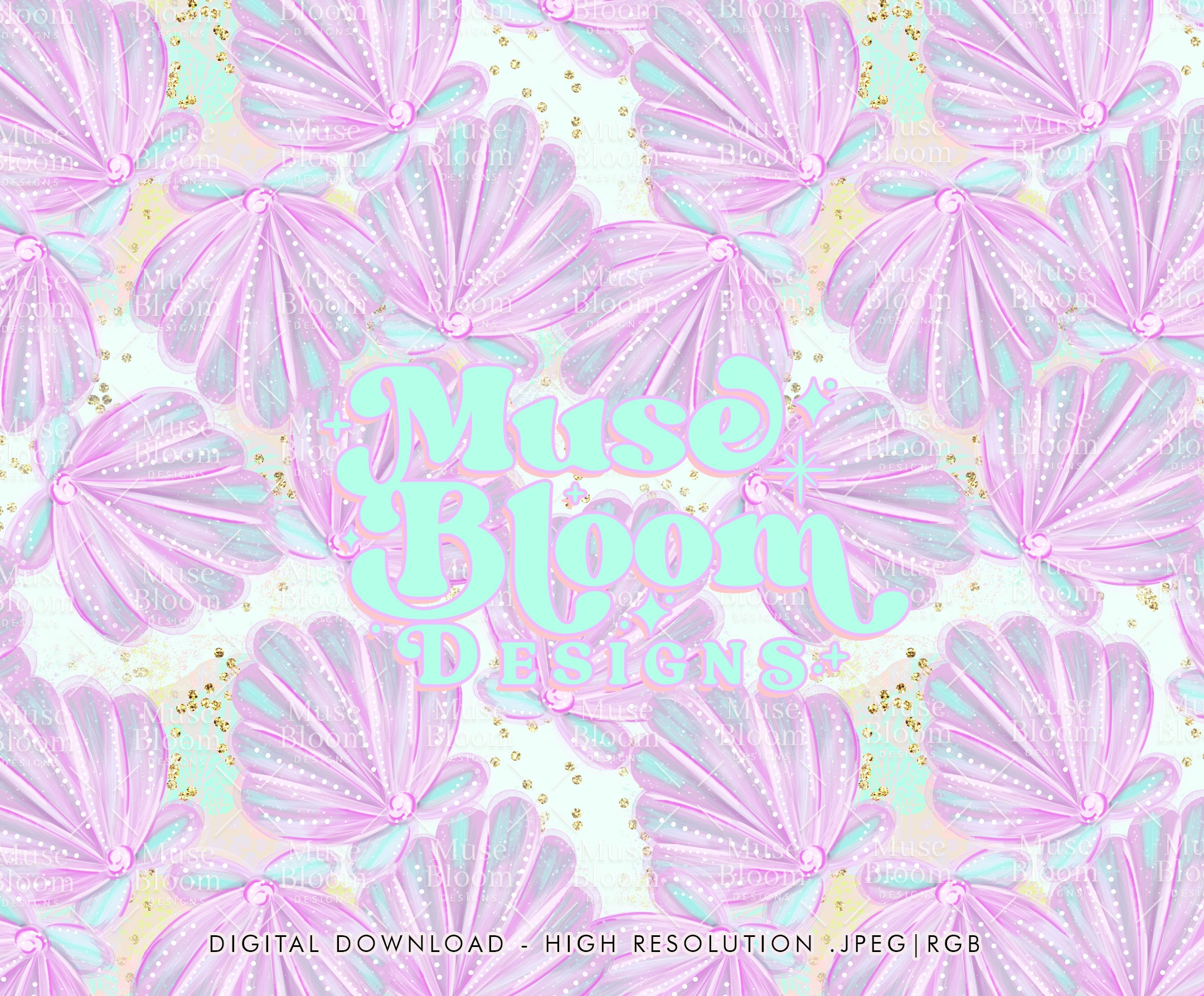 Purple Watercolor Mermaid Sea Shells Seamless Pattern - Etsy