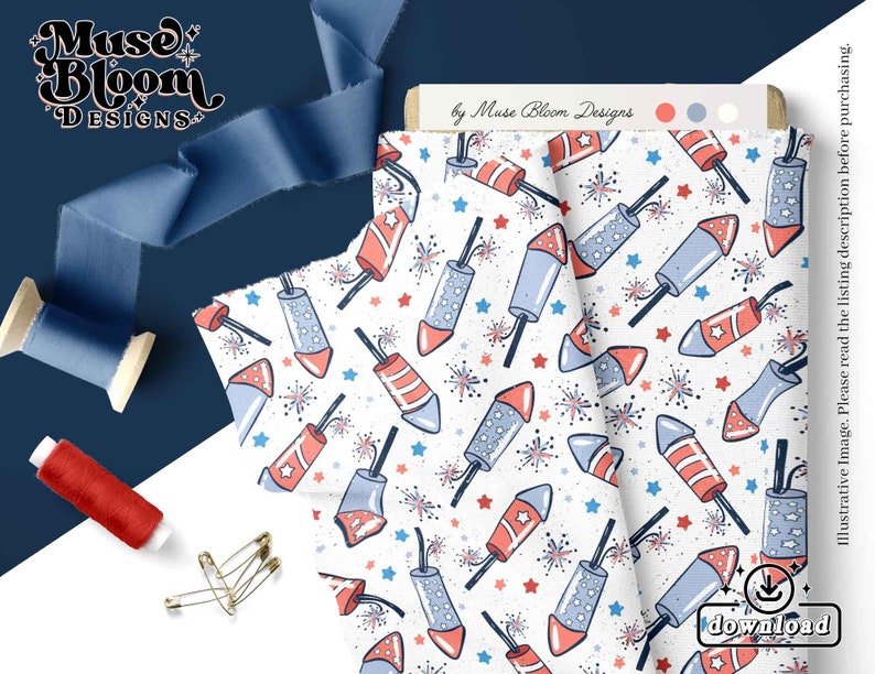 4th of July Firecrackers Seamless Pattern Repeat File Kids - Etsy