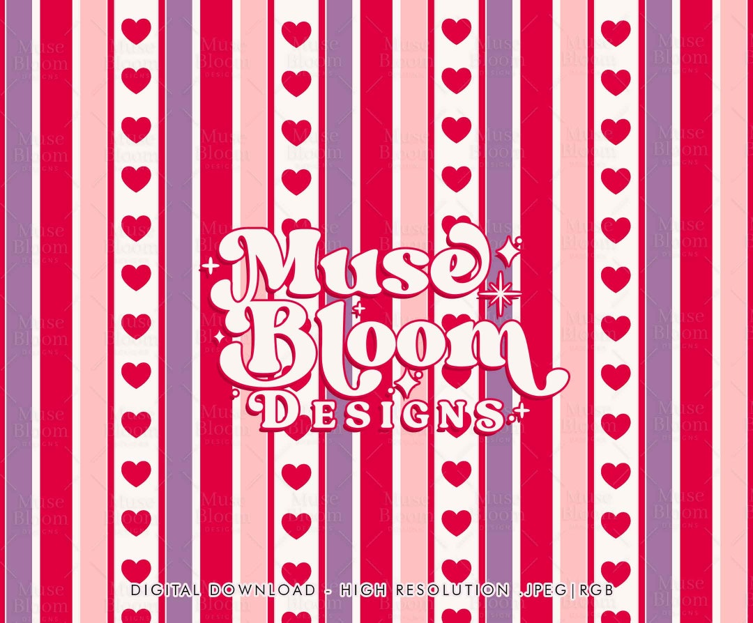 Valentines Day Stripes and Hearts Seamless Pattern (JPG File) - Etsy