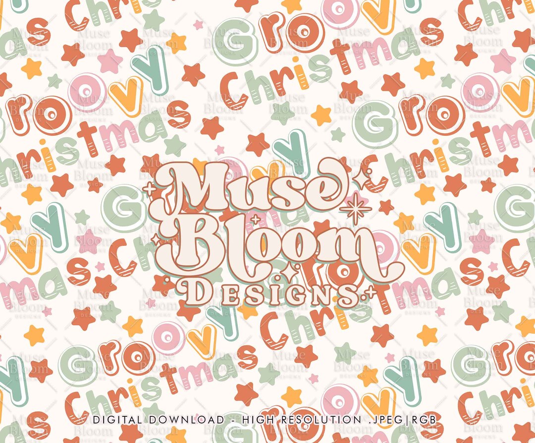 Boho Retro Groovy Christmas Seamless File Digital Paper for Kids Fabric ...
