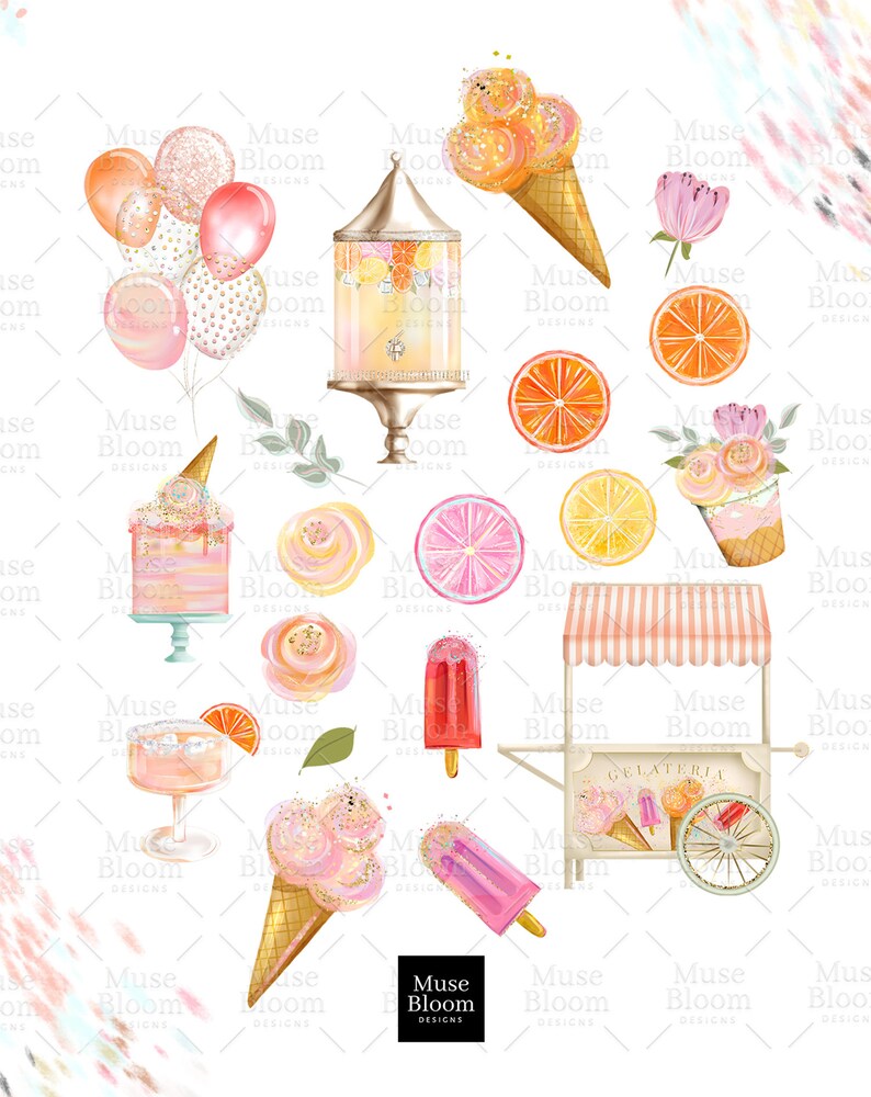 Fresh Summer Clipart Illustrations | Ice Cream Party Cart Cake Popsicle ...