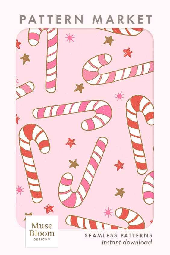 Retro Vintage Candy Cane Pink Christmas Design for Fabric Sublimation ...
