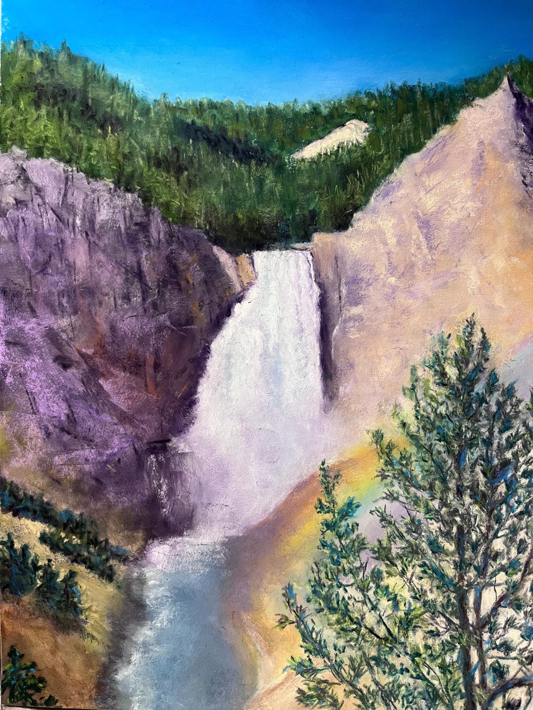 Original Pastel Painting, Lower Falls of the Yellowstone River, 9”x12 ...