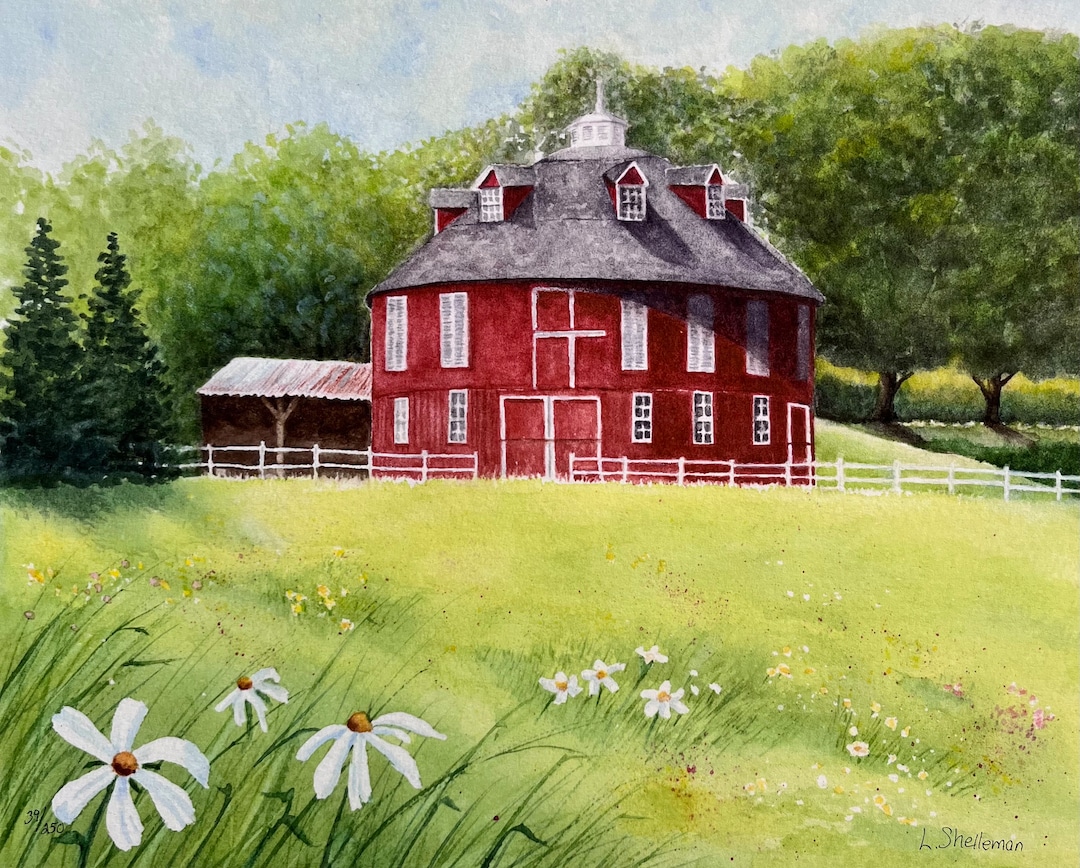 Neff Round Barn Watercolor Giclee Print - Centre Hall, PA Landmark - Etsy