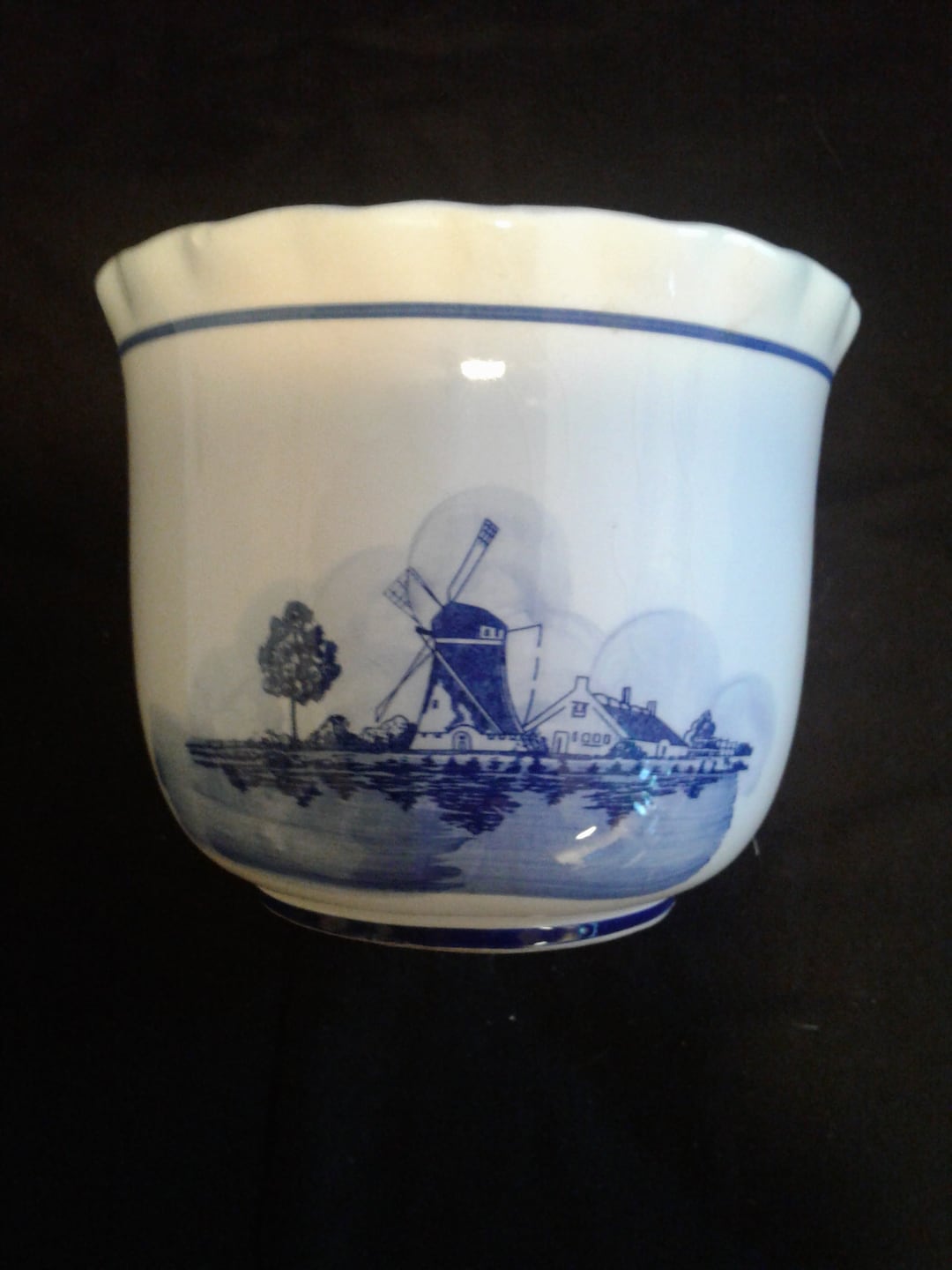 Vintage Faux Delf Blue, Flower Pot, Windmill, House, Sailing Ship ...