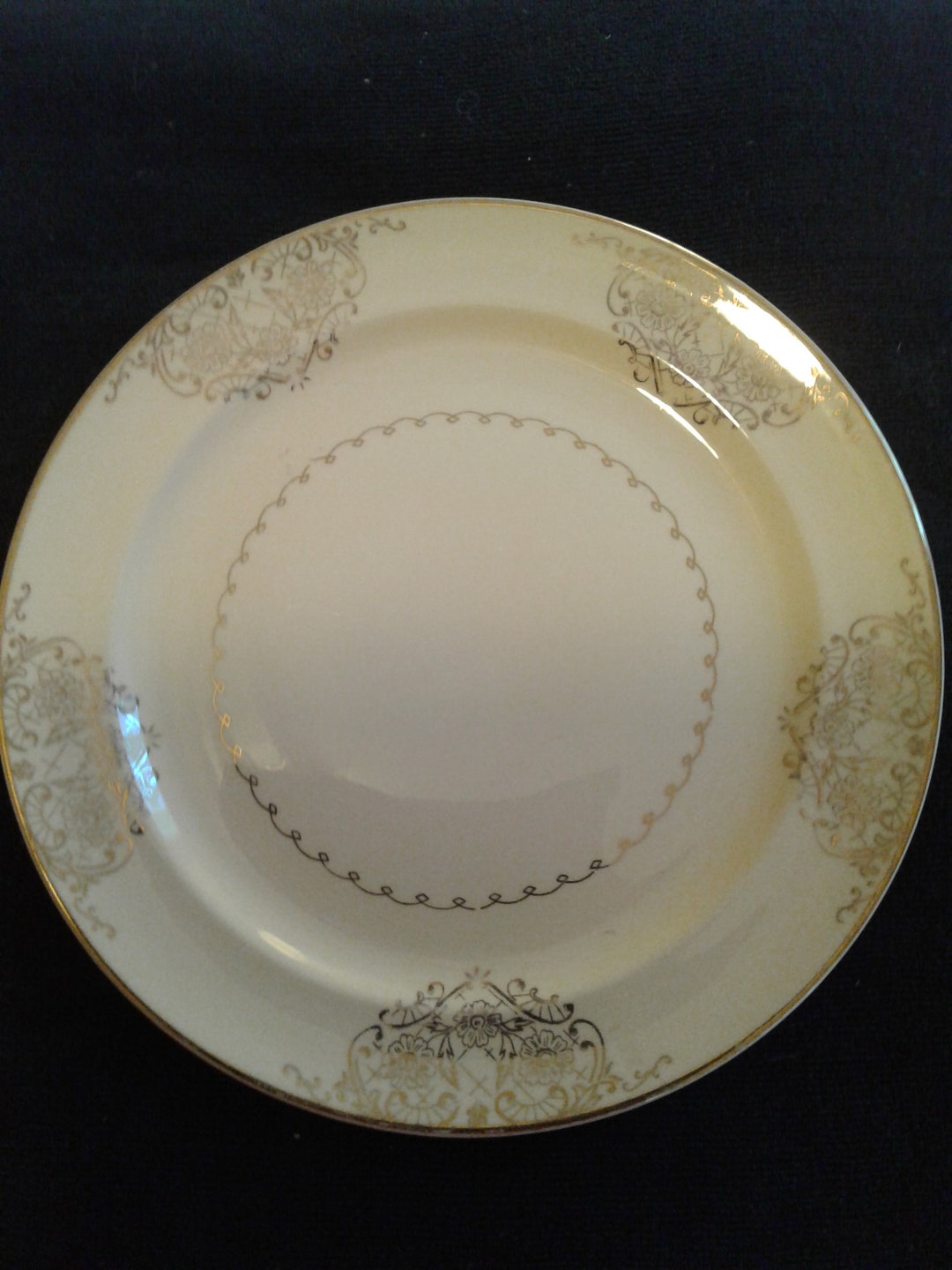 Vintage 22 KT Gold Decorated Plate, Gold Flowers, Lattice, Scroll ...