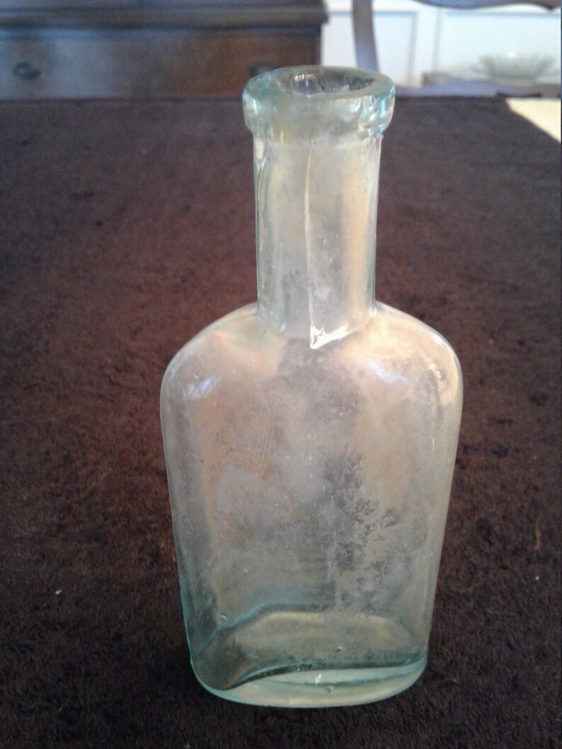 Three Antique Flask Bottles Two Clear One Blue Two Owens - Etsy