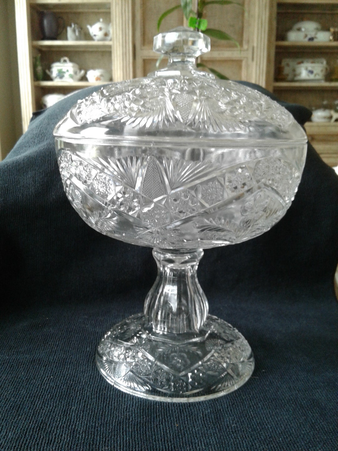 Vintage Pressed Glass Compote Dish With Lid, Clear Glass, Starflower ...