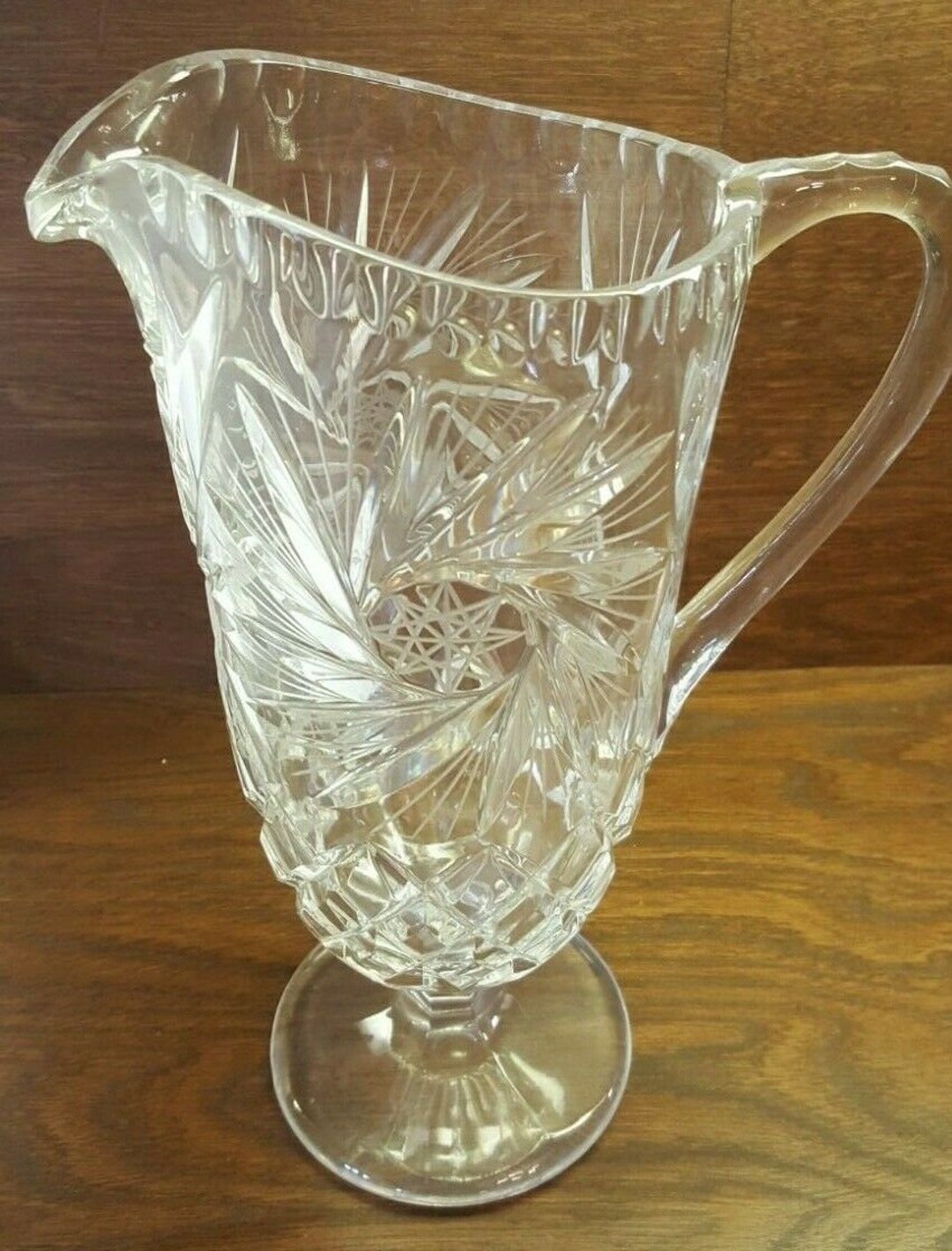 Vintage Lausitzer Bohemia Lead Crystal Pitcher, Diamond & Fan, Footed ...