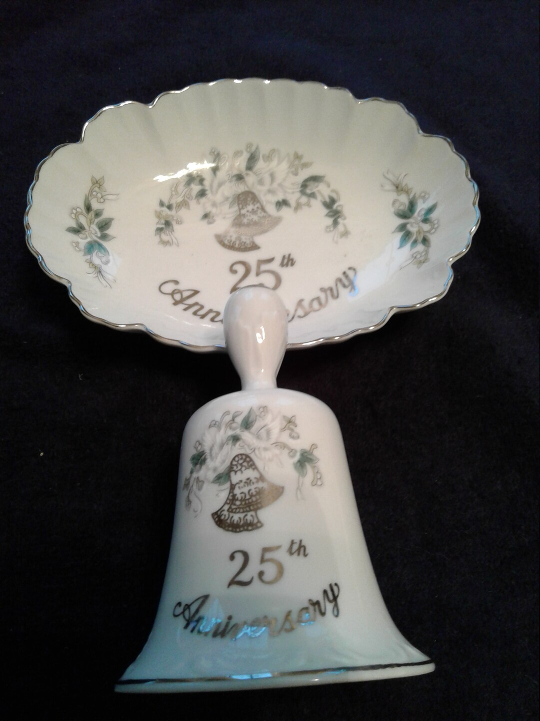 Vintage Lefton, 25th Anniversary Bell and Candy Dish, White Doves ...