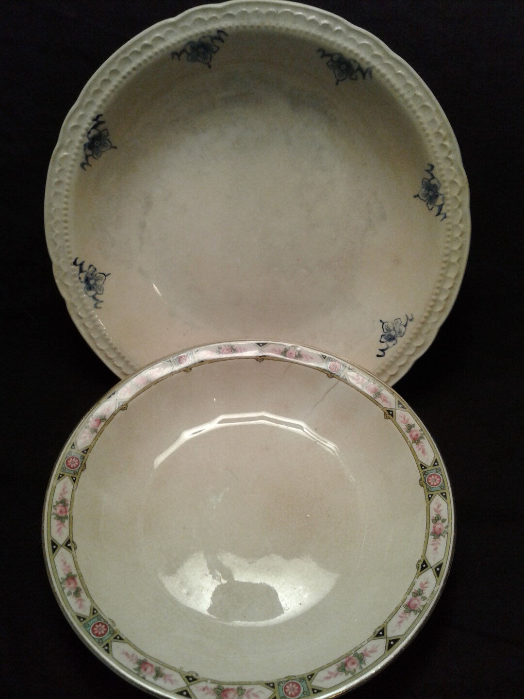 Vintage Bowls, Edwin M. Knowles and Unknown Maker, Flat Bowls, Two ...