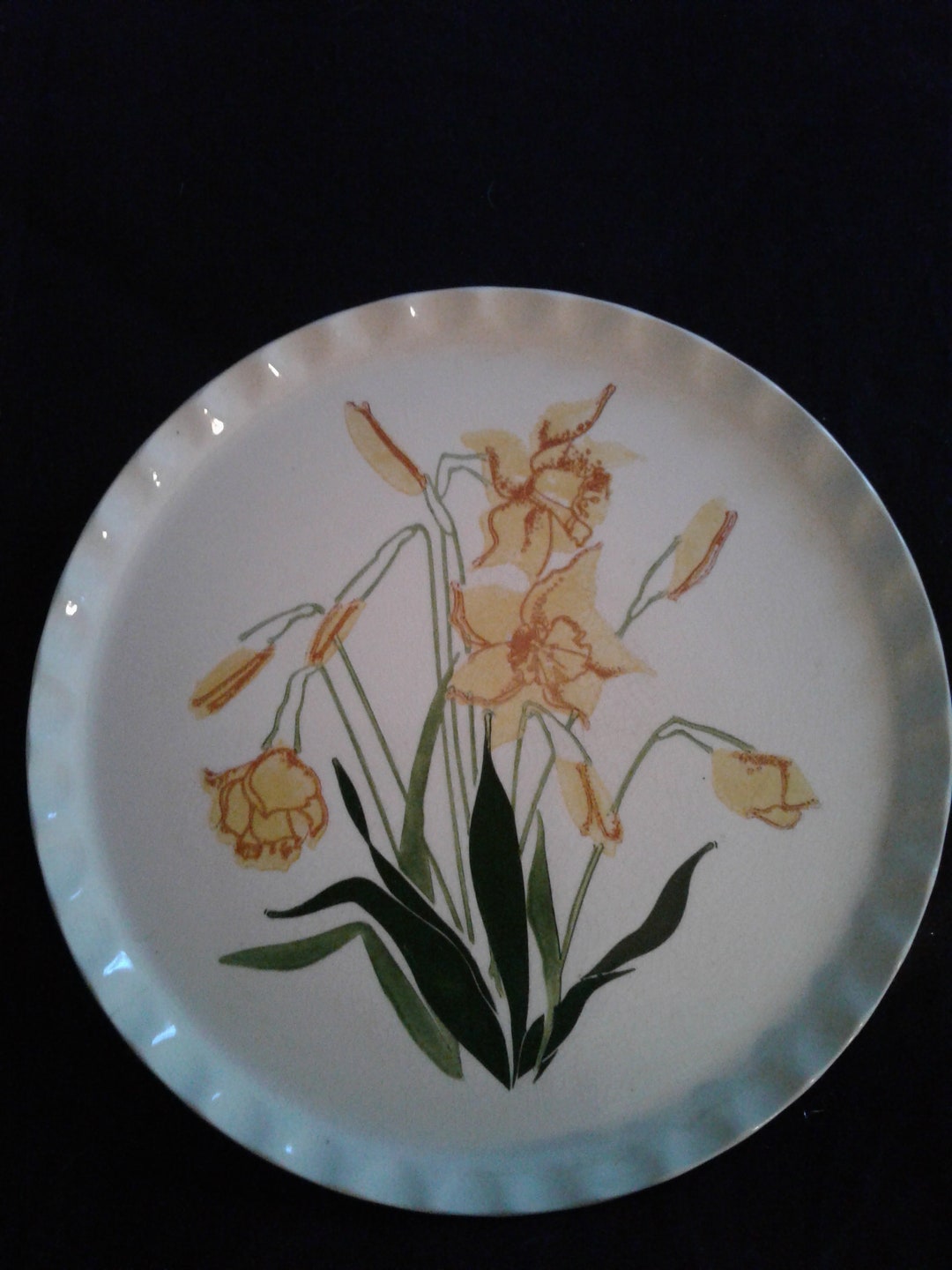 Vintage Hand Painted Ceramic "daffodil Cake Plate", Pie Crust Rim, 11 1 ...