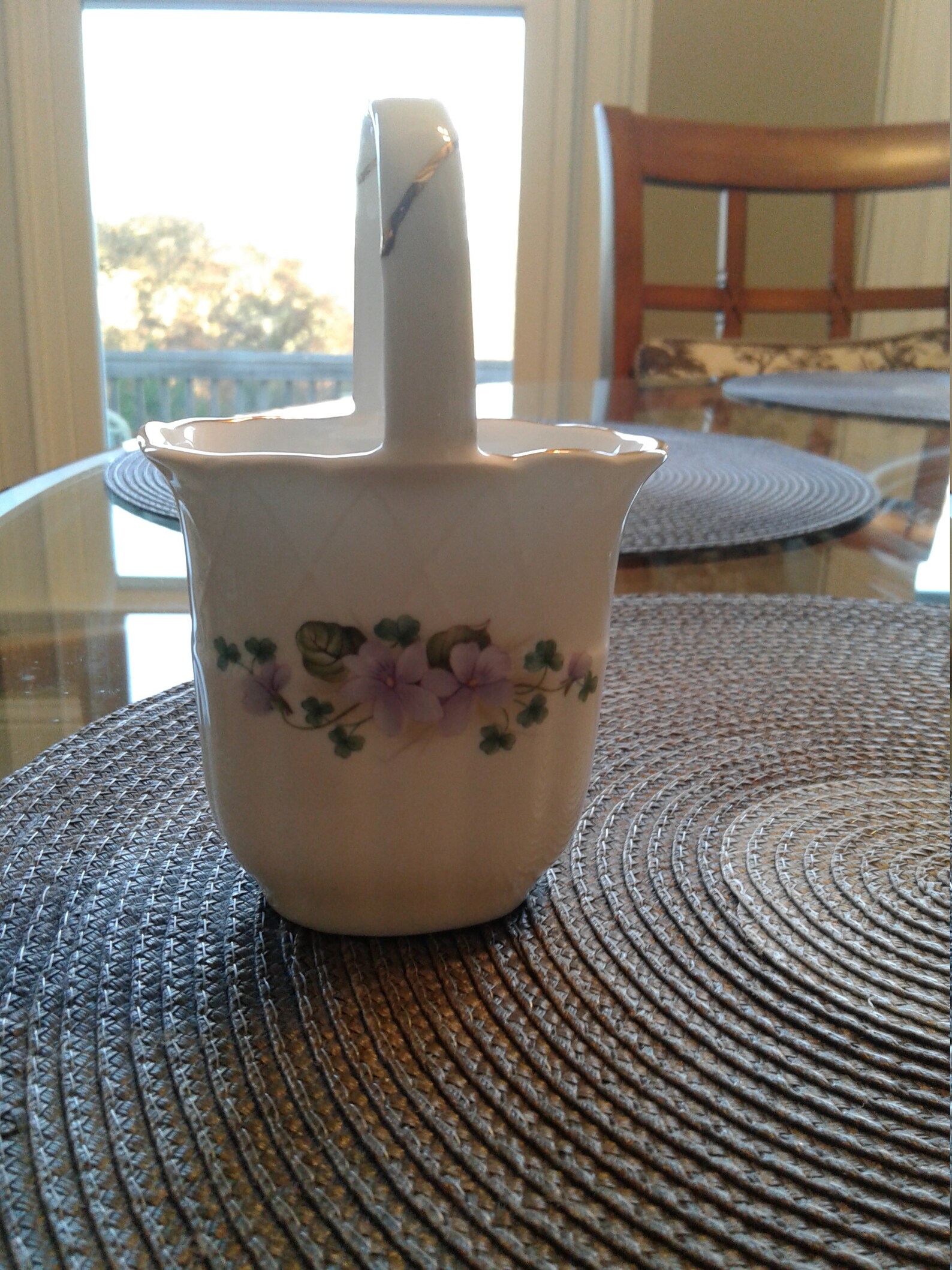 Vintage Lefton Mini Basket, White Bone China, Violets, Dated 1987 ...