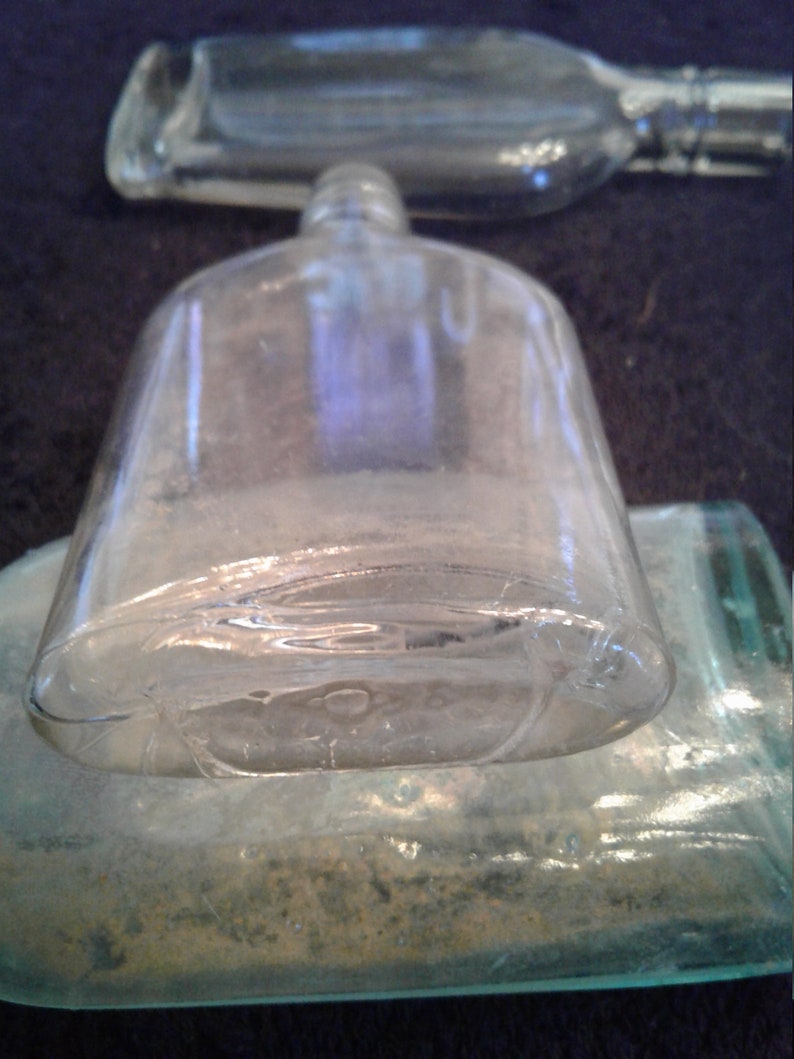 Three Antique Flask Bottles Two Clear One Blue Two Owens - Etsy