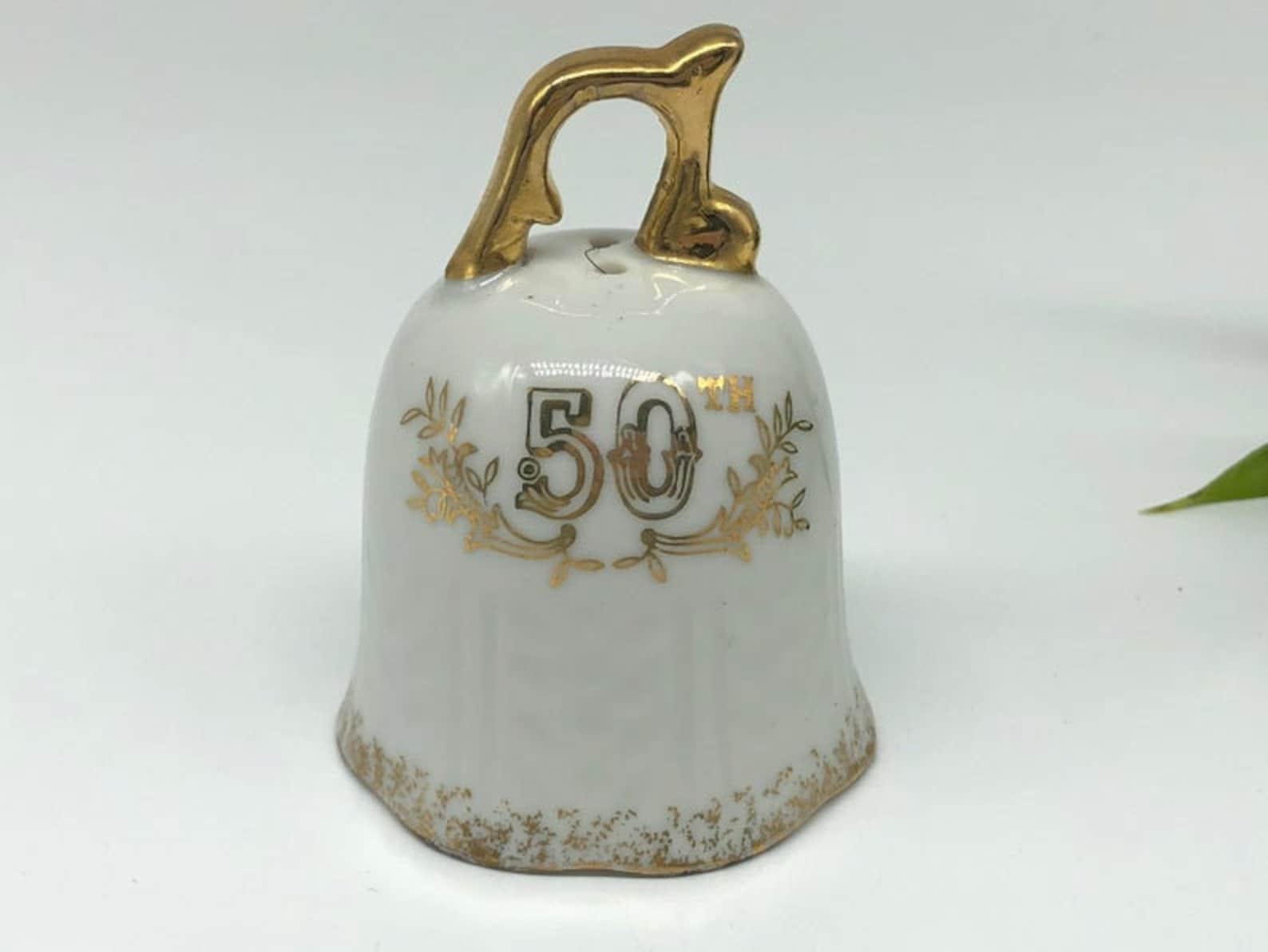 Vintage Lefton 50th Anniversary Bell, White With Gold Trim, Made in ...