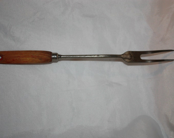 Vintage A & J 2-prong Meat Fork, Long Wooden Handle, Long Metal Shaft ...