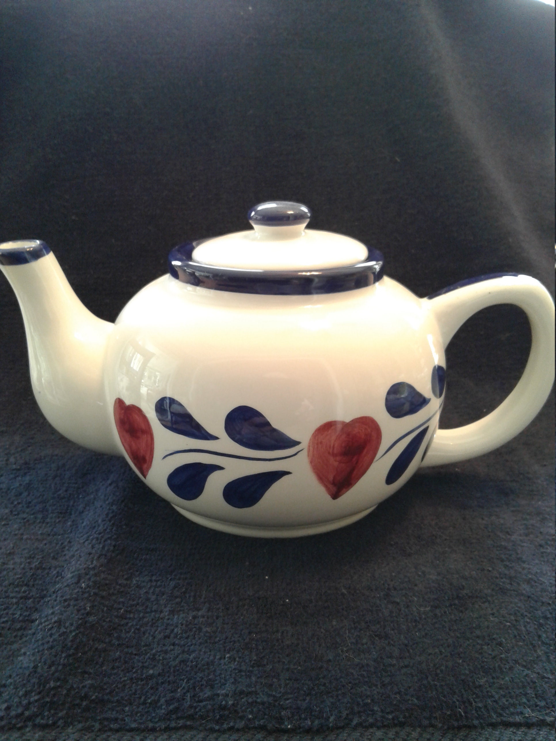 Vintage Ceramic Teapot, Red Hearts With Colbalt Blue Pattern, New/old ...
