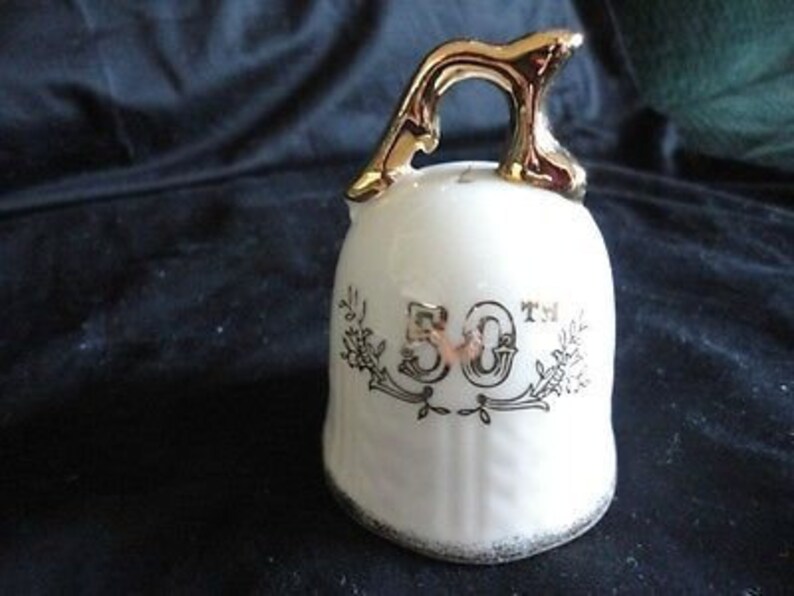 Vintage Lefton 50th Anniversary Bell, White With Gold Trim, Made in ...