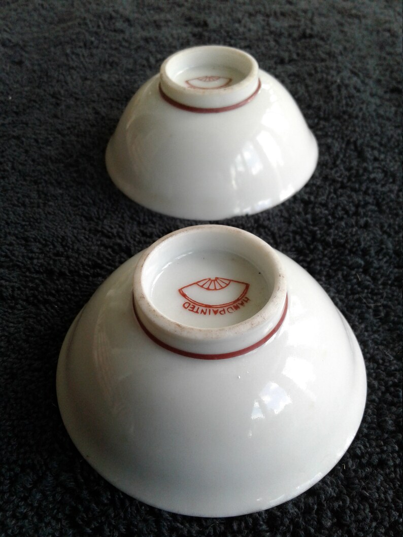 Vintage Porcelain Mini Rice Bowls 'flying Cranes' - Etsy