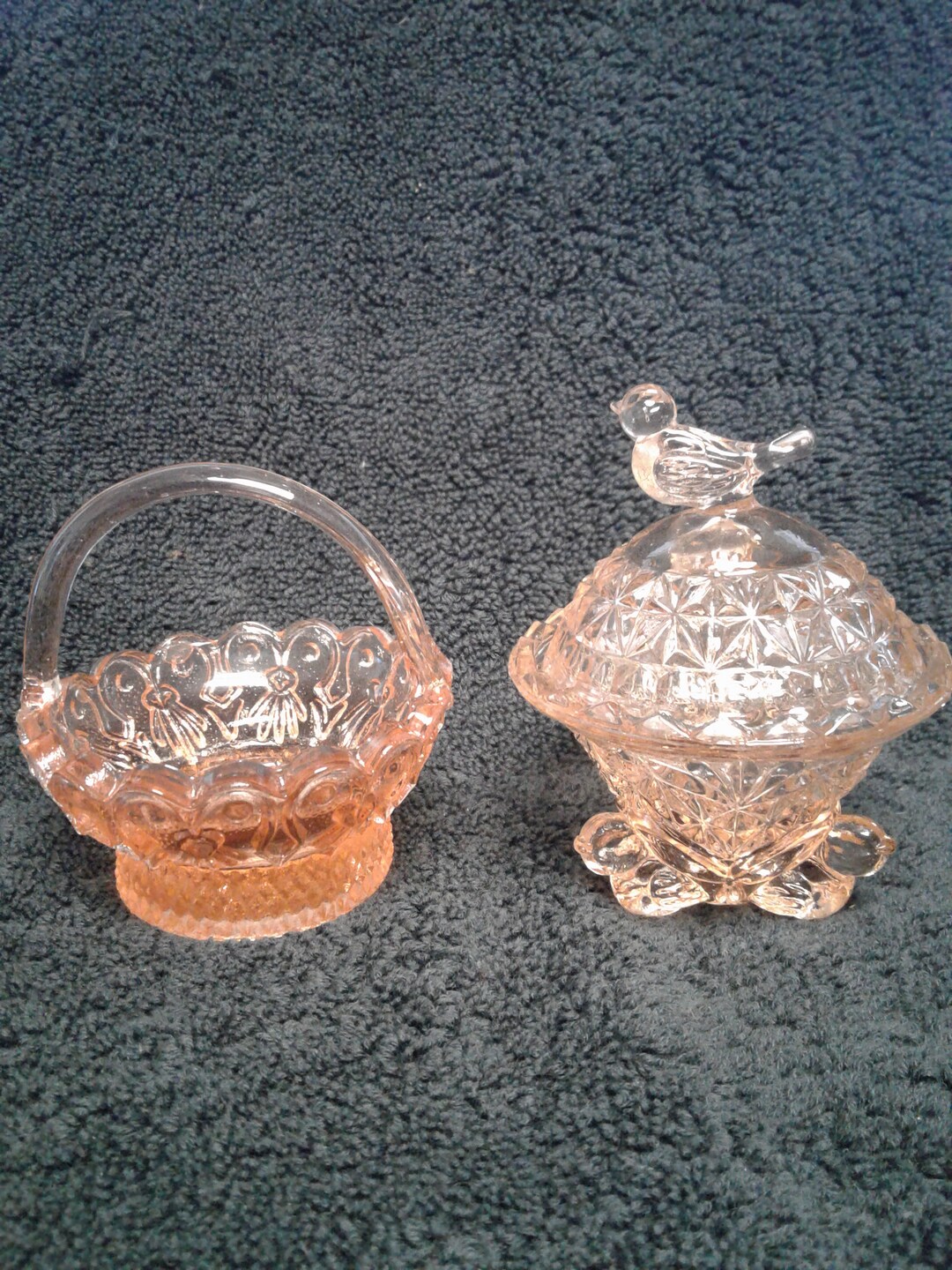 Vintage Reproduction, Miniature Depression Glass, Basket and Candy Dish ...