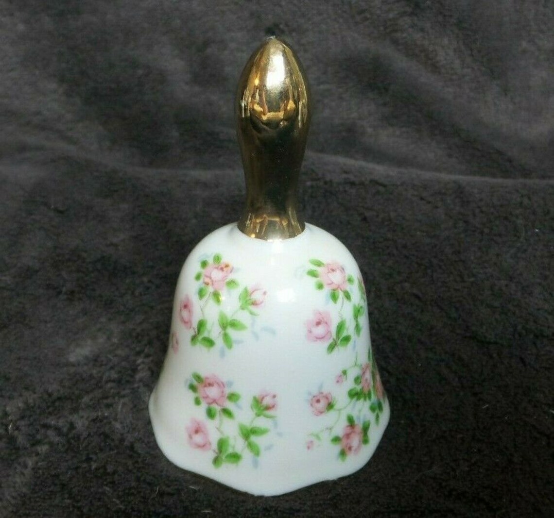 Vintage ENESCO Bell Pink Roses With Gold Handle Made in - Etsy